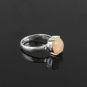 Natural Ethiopian Opal Ring - Adjustable Ring - 4-Prong 925 Sterling Silver Ring, Handmade, October Birthstone, Vintage Antique Jewelry for Classy Women (Sterling Silver, US - 7)
