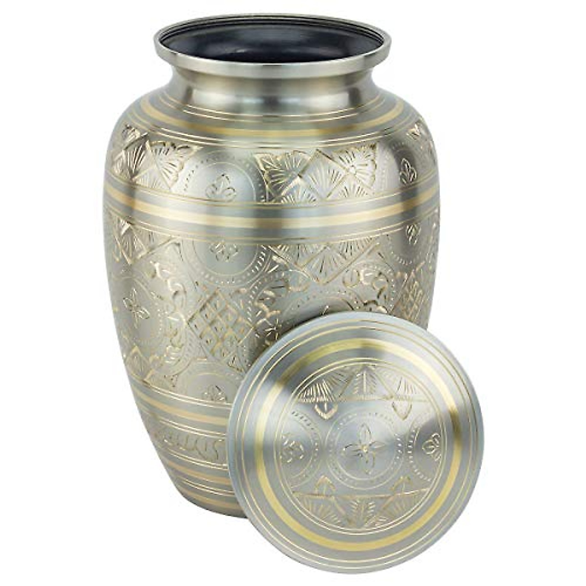 Platinum Elegance Cremation Urn for Ashes in Extra Large, Brass, Silver Urn, Extra Large Adult Sized Cremation Urn, 11.5 Inches High