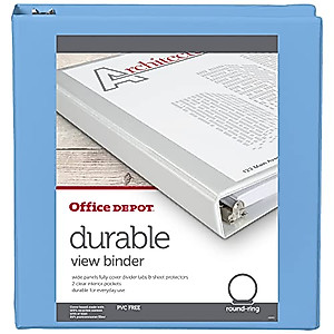 Office Depot® Brand Durable View 3-Ring Binder, 1 1/2" Round Rings, 49% Recycled, Light Blue