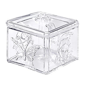 DASITON Square Organizer Cotton Ball Holder Qtip Holder Bathroom Swab Pad Dispenser Clear Acrylic Cotton Pad Container for Make Up Pads, Cosmetics Storage Organizer Cotton Swab Holder Jars Qtip Dispenser