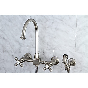 Kingston Brass KS1298AXBS Restoration Wall Mount Bridge Kitchen Faucet with Brass Sprayer, Brushed Nickel
