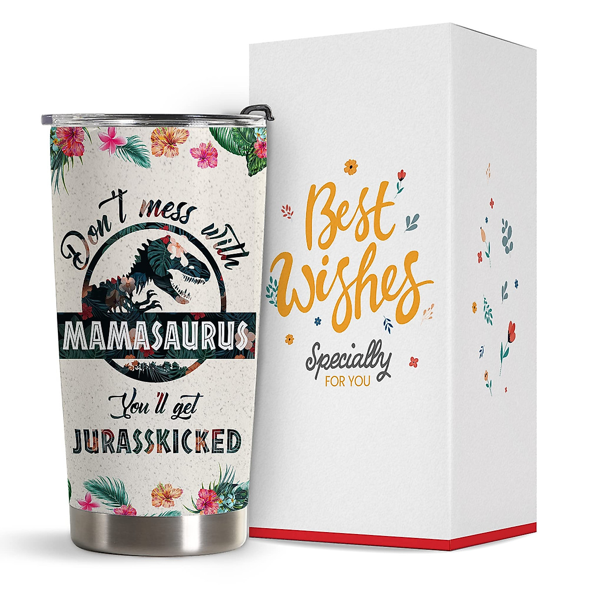 Pavo Mamasaurus Tumbler - Unique Birthday & Christmas Gifts For Women, Mom Gifts from Daughter, Son, Husband - Funny Mom Tumbler 20 Oz Stainless Steel