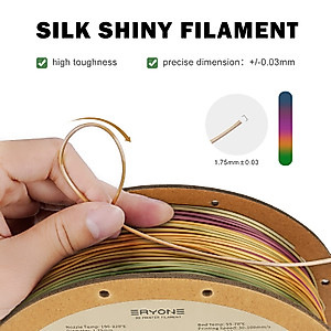 Enisina Silk Rainbow PLA Filament 1.75mm with Gradient Five Colors，Compatible for FDM 3D Printer