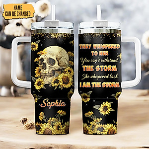 Hyturtle Personalized Gothic Skull Tumbler - Skeleton Lover Gift - Horror Lover Halloween Holiday Cup for Women - Spooky Custom Travel Coffee Tumbler 40oz With Lid and Straw