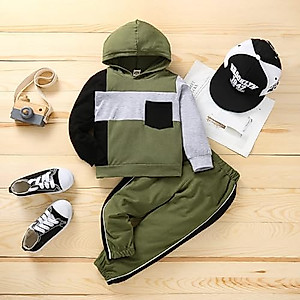 itkidboy Toddler Baby Boy Clothes Long Sleeve Hooded Pullover Striped Sweatshirt + Pants 2Pcs Outfits 18M-6T Set