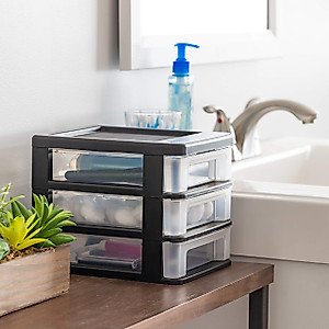 IRIS USA Small 3-Drawer Plastic Desktop Organizer, 2 Pack, Stackable Office School Stationery Makeup Bathroom Utility Medical Supplies Desk Organizer Versatile Storage, Black