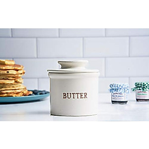 Kook Butter Keeper Dish, French Ceramic Crock with Lid, Embossed Container, For Soft Butter (Oatmeal)