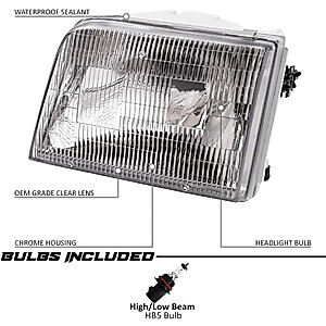 EPIC LIGHTING OE Style Replacement Headlights Assembly Compatible with Ford 1993-1997 Ranger [ FO2502119 FO2503115 F37Z13008B F37Z13008A ] Left Driver & Right Passenger Sides Pair