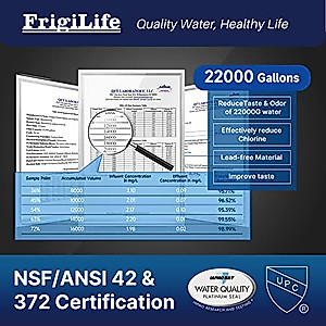 FrigiLife Ultra High Capacity Under Sink Water Filter System, 22K Gallons, Direct Connect, Removes 99.99% Chlorine, Large Particles, Bad Taste and Odor, NSF Certified