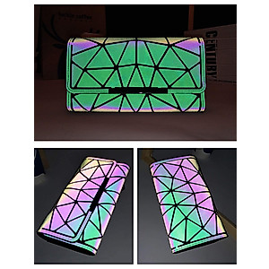 Andongnywell Iridescent Long Coin Purse Womens Geometric Rhomboids Wallets Trifold Reflective Clutch Luminous Wallet (Multicolor)