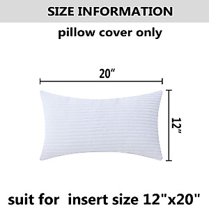 Home Brilliant Oblong Pillow Cover Decorative Striped Corduroy Rectangle Cushion Cover for Couch, 12 x 20 Inch, Pure White