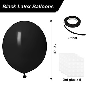 RUBFAC 120pcs Black Balloons 12 Inches Latex Balloons, Matte Black Balloons for Birthday Baby Shower Graduation Anniversary Wedding Party Supplies Garland Arch Decoration