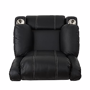 Great Deal Furniture Sophia Traditional Black Leather Recliner with Steel Cup Holders