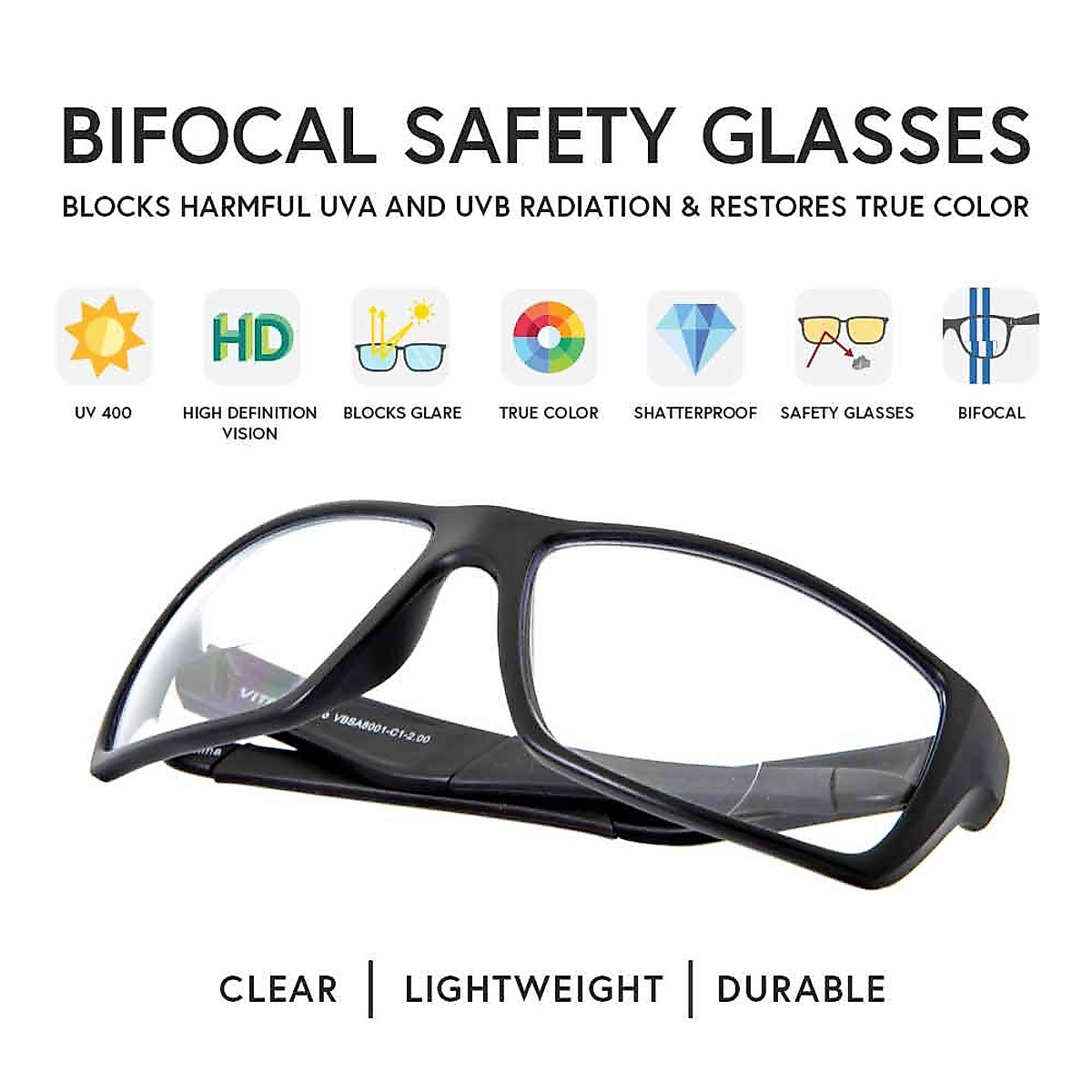 VITENZI Bifocal Safety Glasses with Readers Wrap Around Sport Magnifying Safety Reading Protective Goggles Palermo in Black 1.50