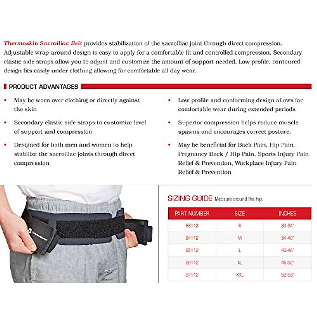 Thermoskin Sacroiliac Belt, Black, Small, 3.4 Ounce