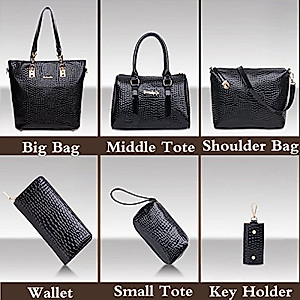 FiveloveTwo Womens Ladies 6 Pieces Handbag Set Hobo Clutch Top Handle Totes Satchels Crossbody Bags and Purse Large Bag+Tote+Shoulder Bag+Wallet+Card Holder