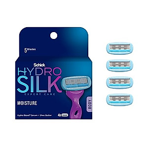Schick Hydro Silk Moisture Razor Blade Refills, 4 Count | 5-Blade Moisturizing Razors for Women | Womens Moisturizing Razor Refills