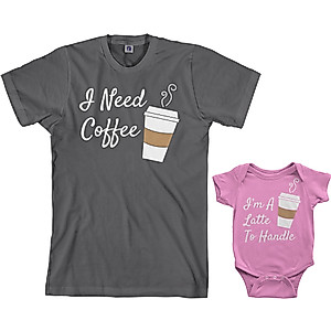 Threadrock Coffee & Latte Infant Bodysuit & Men's T-Shirt Matching Set (Baby: 12M, Pink|Men's: XL, Charcoal)