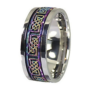 Fantasy Forge Jewelry Rainbow Celtic Spinner Ring Womens Mens Stainless Steel 8mm Meditation Wedding Band Sizes 3-17 (17)