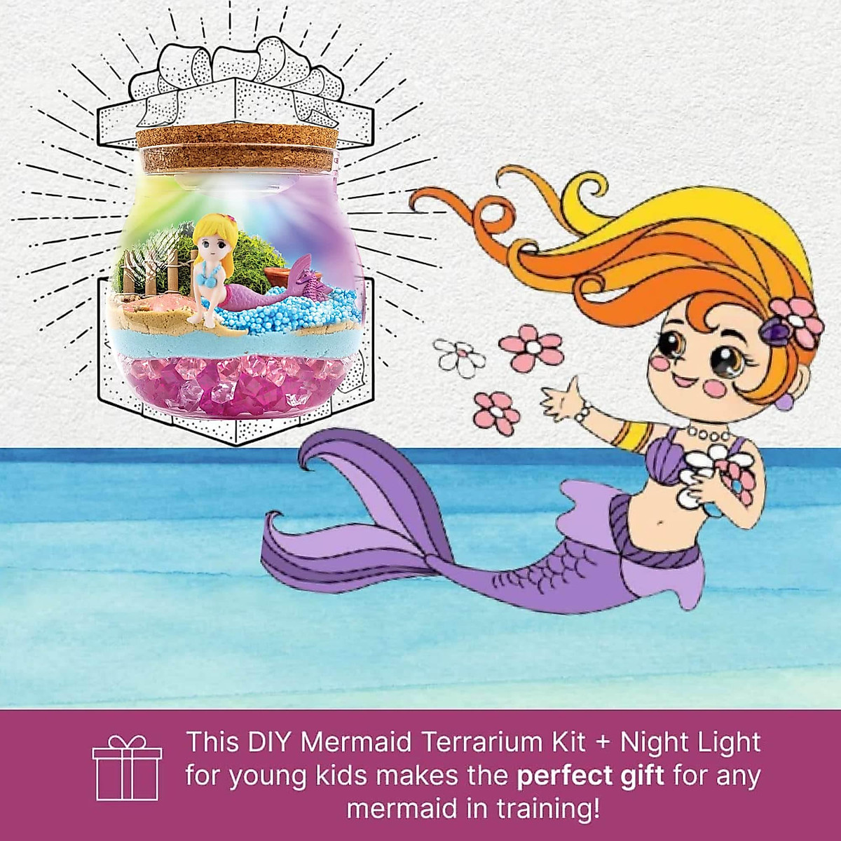 Mermaid Light Up Terrarium Kit for Kids I DIY Mermaid Toys Craft Kits for Kids I Night Light for Kids Crystal Growing Kit I Terrarium Jar for Kids I Birthday Gifts for Girls Age 4-12