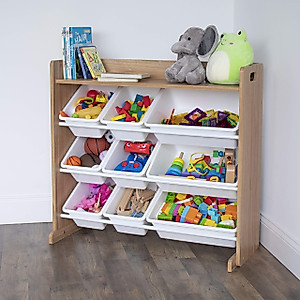 Humble Crew, Natural Wood/White Toy Organizer with Shelf and 9 Storage Bins
