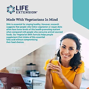 Life Extension Vegetarian DHA - Algae Plant based Omega3 Fatty Acid DHA Supplements for Eye, Brain & Heart Health Support for Adult and Kids - Gluten-Free, Vegetarian, Non-GMO - 30 Softgels