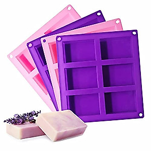 Bangp 4 Pack Silicone Soap Molds,6 Cavities Handmade Soap Making Molds,Silicone Cake Bread Baking Molds for DIY Crafts,Soap Molds for Soap Making,with 100pcs 3.5x5 inches Bags