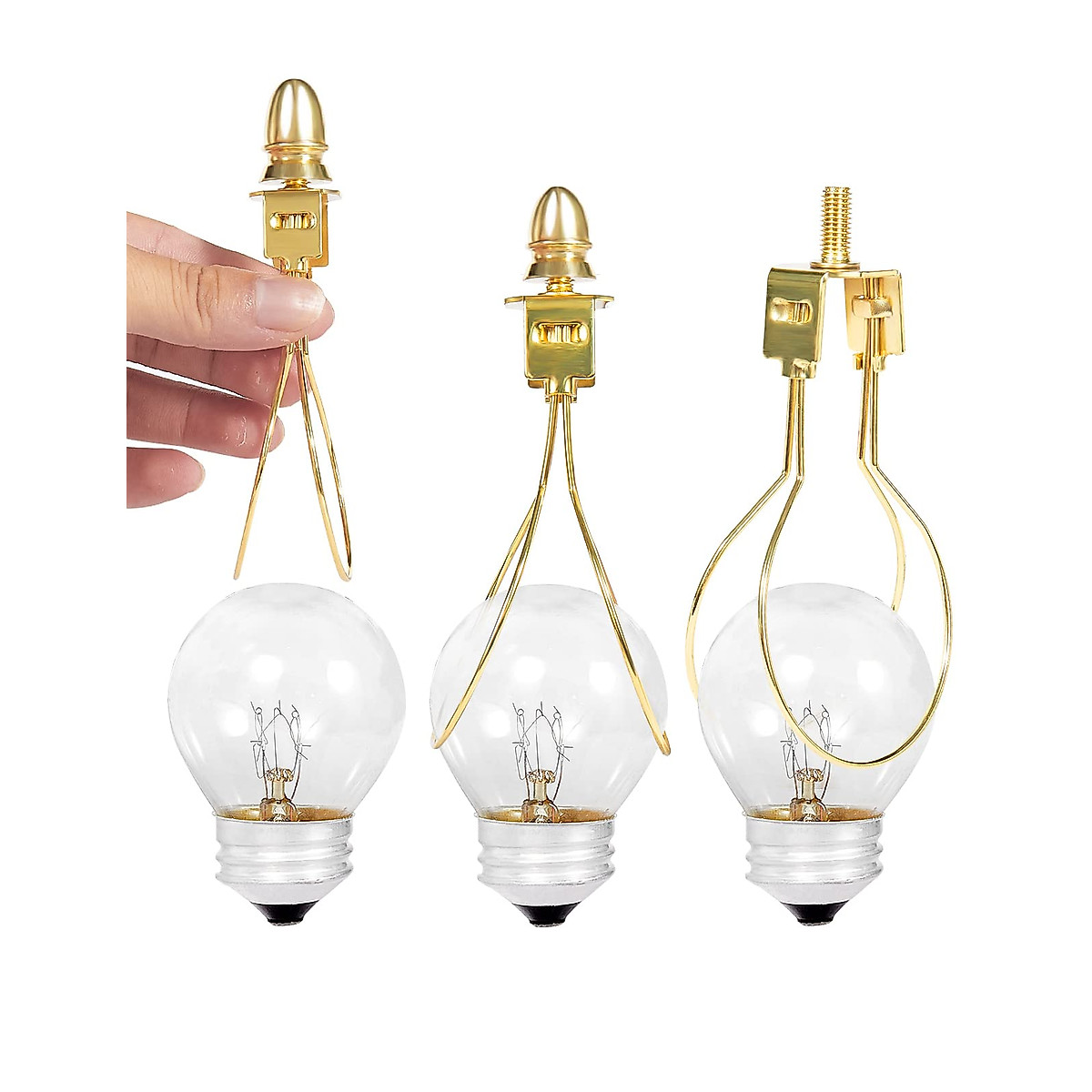 GIGIVOSHA Lamp Shade Harp Holder Adapter kit - Clip on Lampshade Light Bulb With Shade Attaching Finials Support Fitter Parts Converter(2 Pack, Polished Brass)