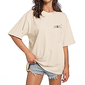 Cayxatiu Cute Cat Graphic Tees for Women Harajuku Shirt Letter Printed Oversized T Shirts Aesthetic Casual Baggy Tshirts (Apricot,L,Large)