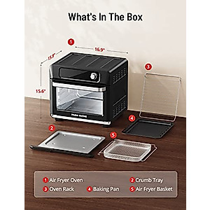 Air Fryer Toaster Oven Combo, Paris Rhône 24-in-1 Countertop Convection Ovens, 26QT Large Rotisserie Cooker with Led Digital Touchscreen, Sensitive Knob, Basket, Rack Tray, Cookbook and Magnet Menu