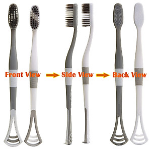 SillyCute Toothbrush & Tongue Scraper with Portable Toothbrush Travel Case Multifunctional Toothpaste Holder Cup for Camping, Hiking, Hotel, Office, Home, School Supplies, Travel Kit, 2 Counts