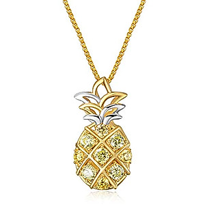 AOBOCO 925 Sterling Silver Pineapple Necklace Gold Plated Pendant Jewelry Gift for Women