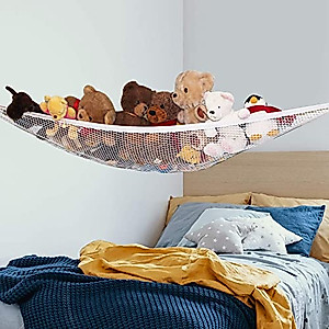 3 Pieces Stuffed Animal Hammocks Stuffed Toy Storage Hammock Nets Jumbo Wall Sling Corner Mesh Toy Organizer with Hooks for Bedroom Plush Toys (White)