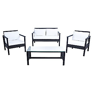 Safavieh Outdoor Collection Garnen Wicker Cushion 4-Piece Living Set PAT7714A, Black/White