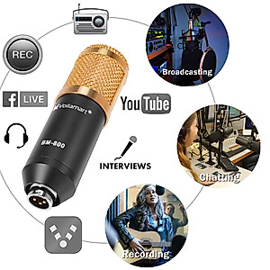 Voilamart USB Streaming Podcast Microphone, Condenser Microphone Set BM-800 with Adjustable Recording, Suspension Scissor Arm Stand, Shock Mount, Podcast Condenser Microphone for YouTube, Recording