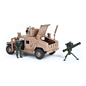Sunny Days Entertainment M1114 Up-Armored Humvee – Vehicle Playset with Action Figure and Realistic Accessories | 9 Piece Military Toy Set for Kids – Elite Force