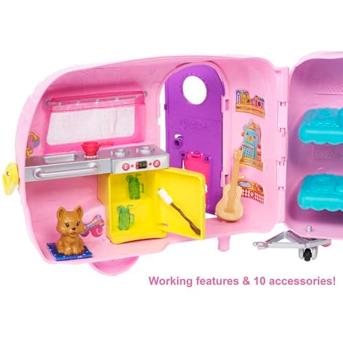 Barbie Club Chelsea Toy Car & Camper Playset, Blonde Chelsea Small Doll, Puppy & 10+ Accessories, Unhitch & Open for Campsite