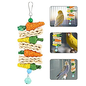 LUOZZY Bird Toys for Parakeets Funny Bird Chew Toys Wooden Natural Corn Carrot Bird Parrot Foraging Hanging Toys for Small Parrots Parakeets Conures Cockatiels