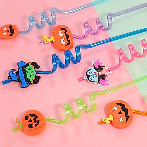 Halloween Drinking Straws, 24 Pack of Plastic Straws Reusable Pumpkin Wizard Pattern Kids Party Spiral Straws for Halloween Decoration Party Favor Goodie Gifts By Rely2016