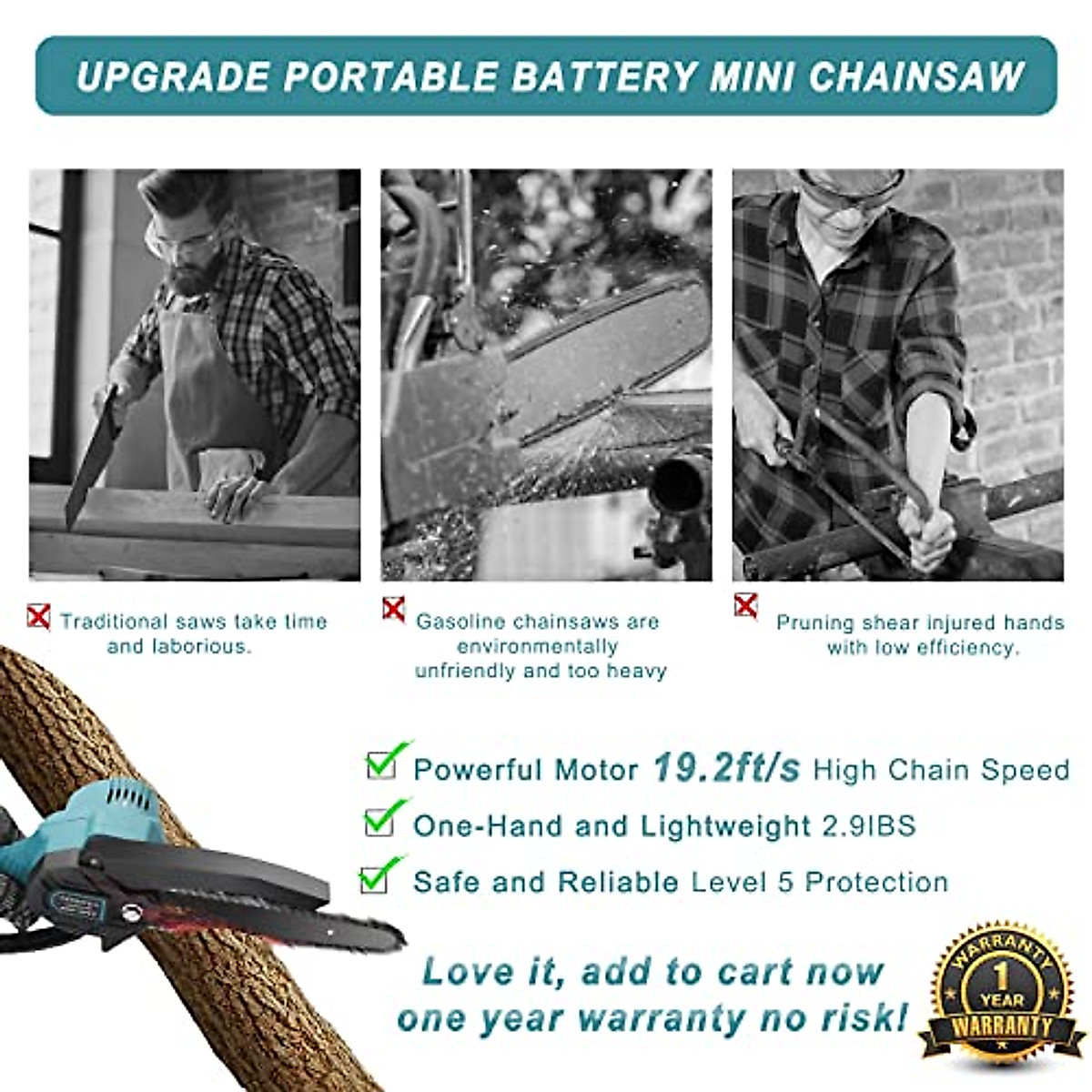 Mini Chainsaw 6-Inch with 2 Battery, Cordless power chain saws with Security Lock, Handheld Small Chainsaw for Wood Cutting Tree Trimming