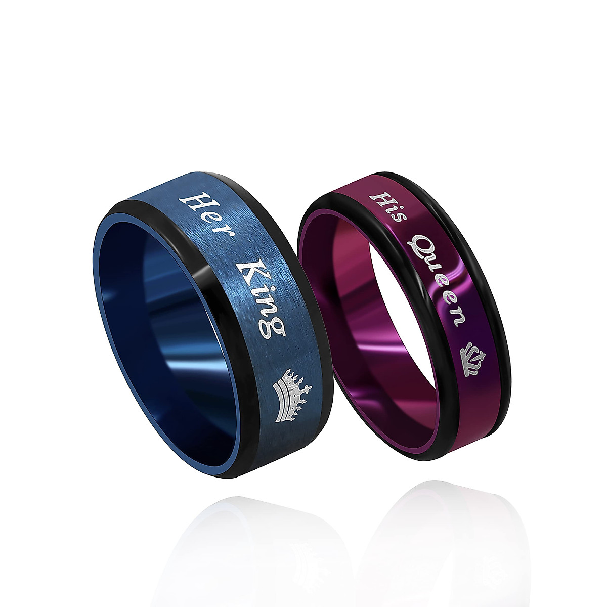 His Queen Ring Black Purple Tone, Matching Wedding Band Promise Ring, Couples Valentines Jewelry for Women Girlfriend Y1314 (size 7)