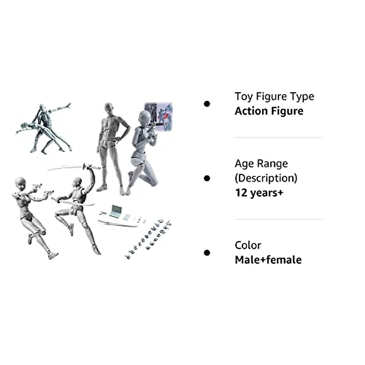 CUYUFIA Action Figures Body-Kun DX & Body-Chan DX PVC Model SHF(Grey Color) with Box Drawing Figure Models for Artists (Male+Female)