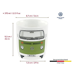 BRISA VW Collection - Volkswagen Large Ceramic Coffee-Tea-Cappuccino Mug Cup in T2 Bus Campervan Design (370 ml/12.5 fl oz/Bus Front/Green)