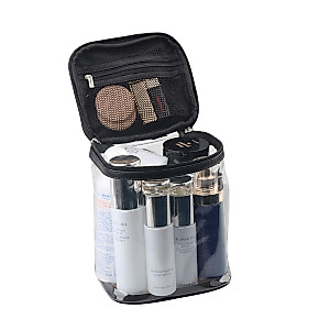 HAOGUAGUA Premium Clear Makeup Bag with Inner Pocket, Transparent Cosmetic Pouch for Travel or Everyday Use, Waterproof Beach Bag for Sunscreen Skincare (Black)