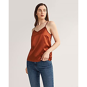 LilySilk Women's Silk Camisole 100 Mulberry 22MM V Neck Front and Back Basic Soft Tank Tops for Ladies,Red Clay XL