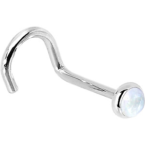 Body Candy Solid 14k White Gold 2mm Rainbow Moonstone Right Nose Stud Screw 20 Gauge 1/4"
