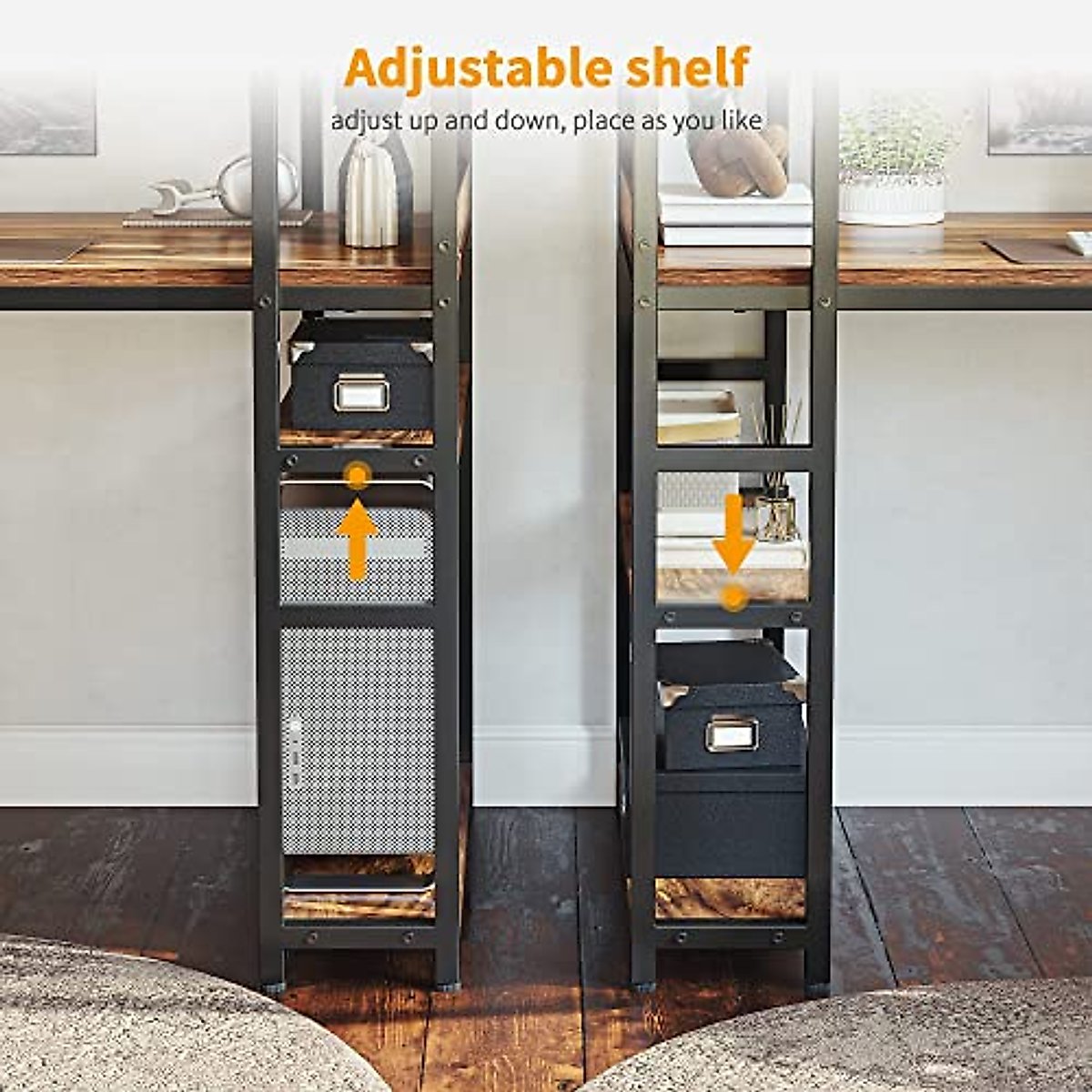 CubiCubi Computer Desk 47 inch with Storage Shelves Study Writing Table for Home Office,Modern Simple Style, Deep Rustic Brown