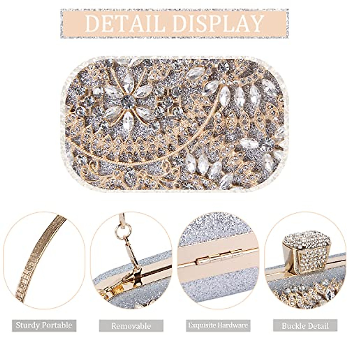 SUKUTU Gorgeous Women Sparkling Evening Bag Rhinestone Beaded Clutch Purse Glitter Bridal Prom Party Handbag