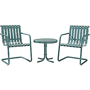 Crosley Furniture Gracie 3-Piece Retro Metal Outdoor Conversation Set with Side Table and 2 Chairs - Caribbean Blue