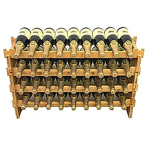 Coin and Coins - 36 Bottle Stackable Modular Wine Rack Wine Storage Rack Solid Bamboo Wine Holder Display Shelves, Wobble-Free (4-Tier, 36 Bottle Capacity)